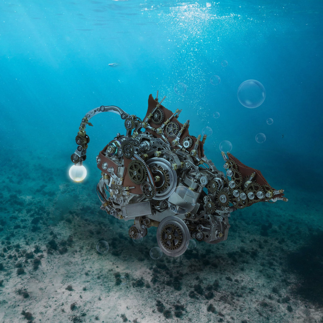 1064pcs+ steampunk deep-sea anglerfish 3d metal ocean model diy kit ...