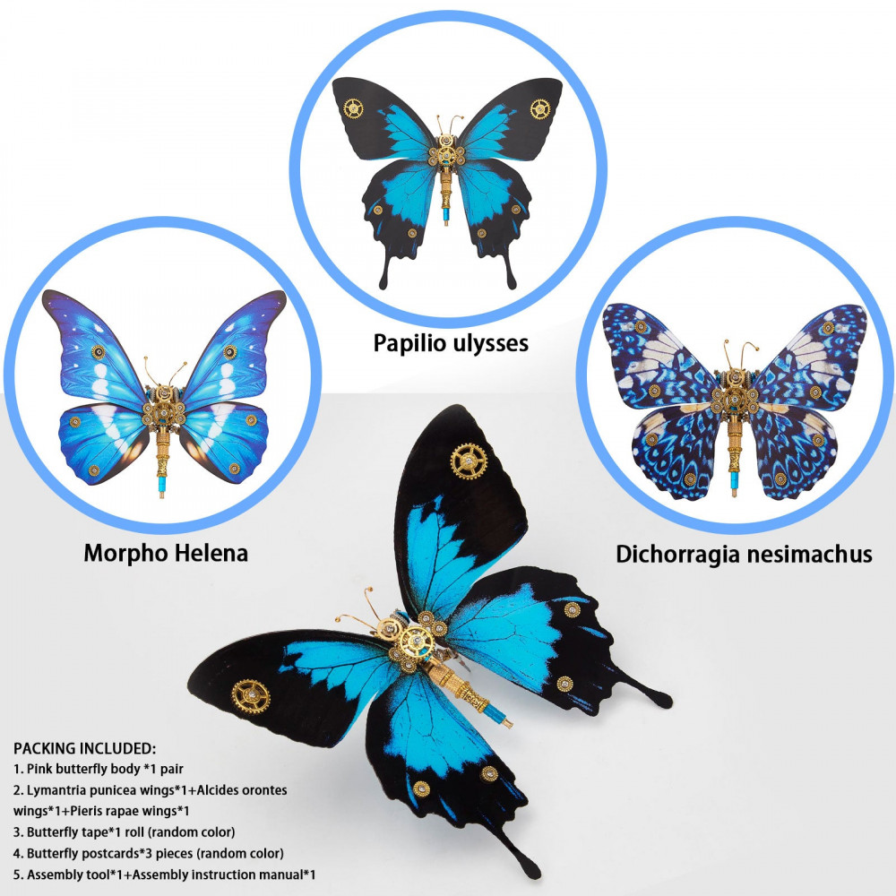 200pcs+ steampunk metal assembly butterfly morpho helena, papilio ulysses & dichorragia ...