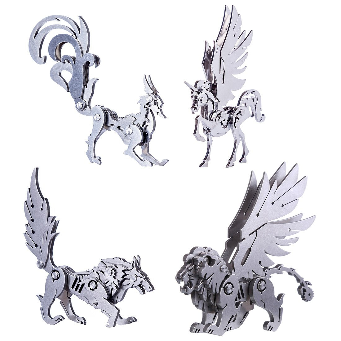 4pcs metal diy assembly detachable unicorn wolf lion fox model 3d ...