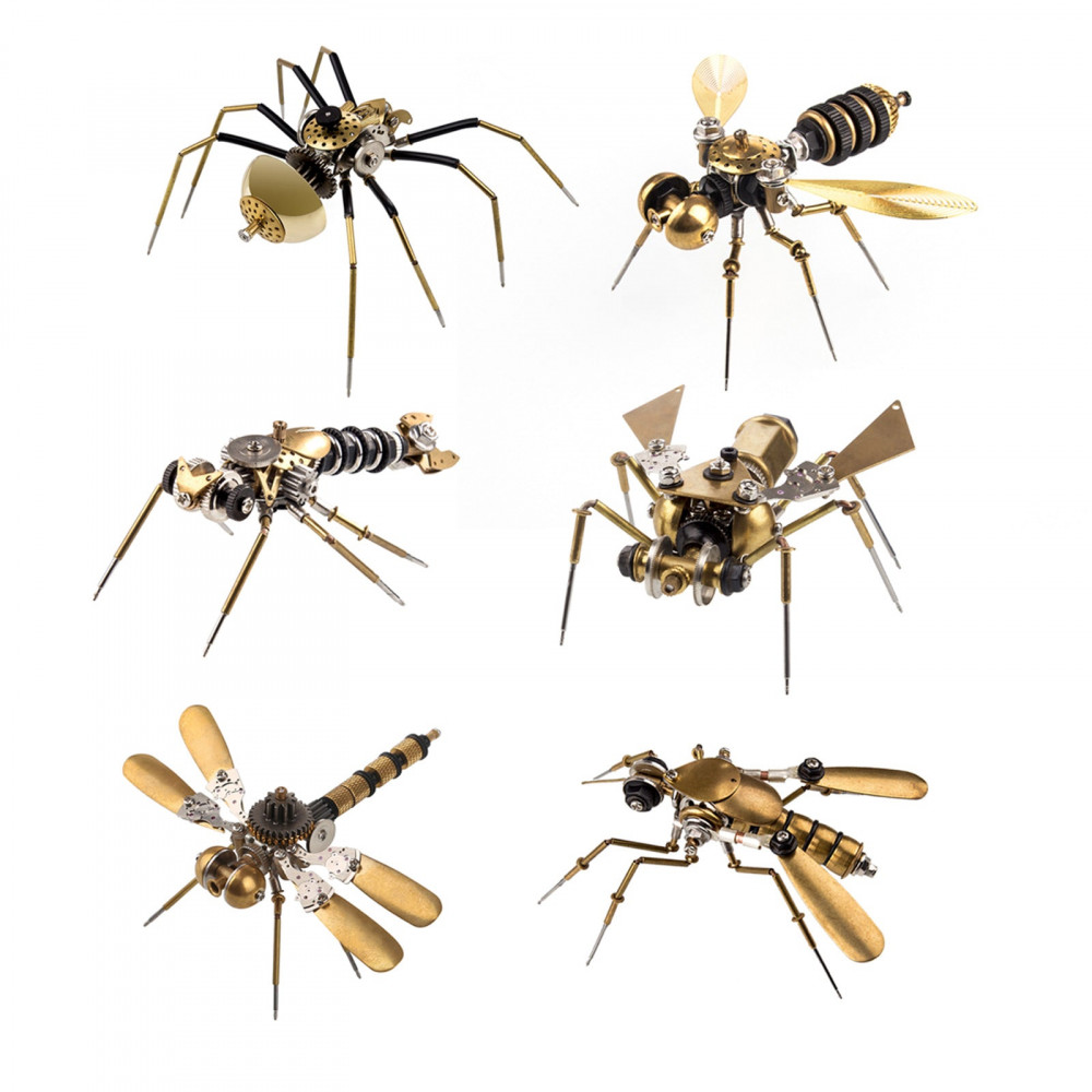 6pcs/set steampunk tiny insect bugs metal diy model kits - 6pcs-set ...