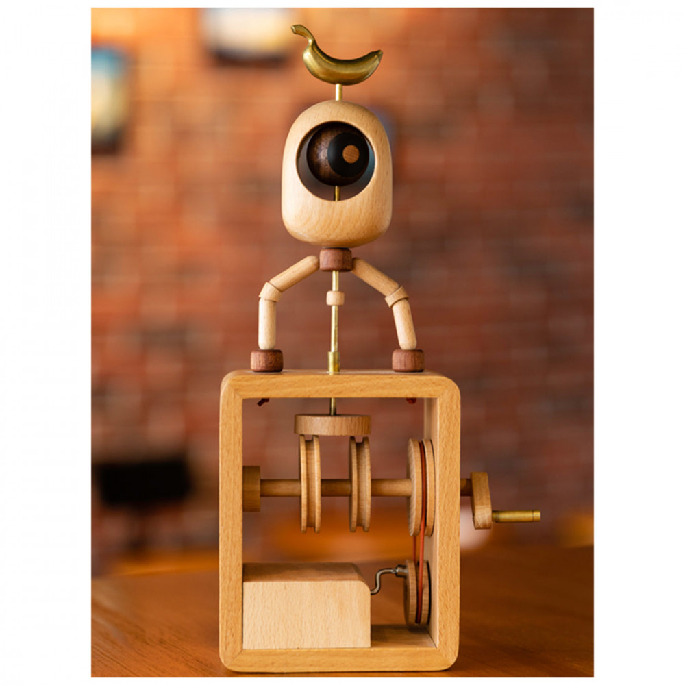automata creative cartoon banana one eye monster music box wooden hand ...
