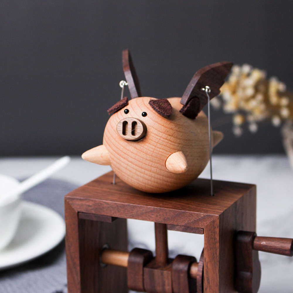 automata creative music box cute flying pig wooden dynamic musical box ...