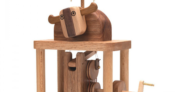 automata cute animal music box wooden cow and bird musical box for home ...