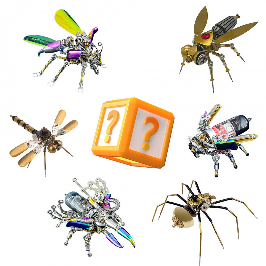 blind box 3pcs/set diy mechanical assembly metal steampunk insect ...