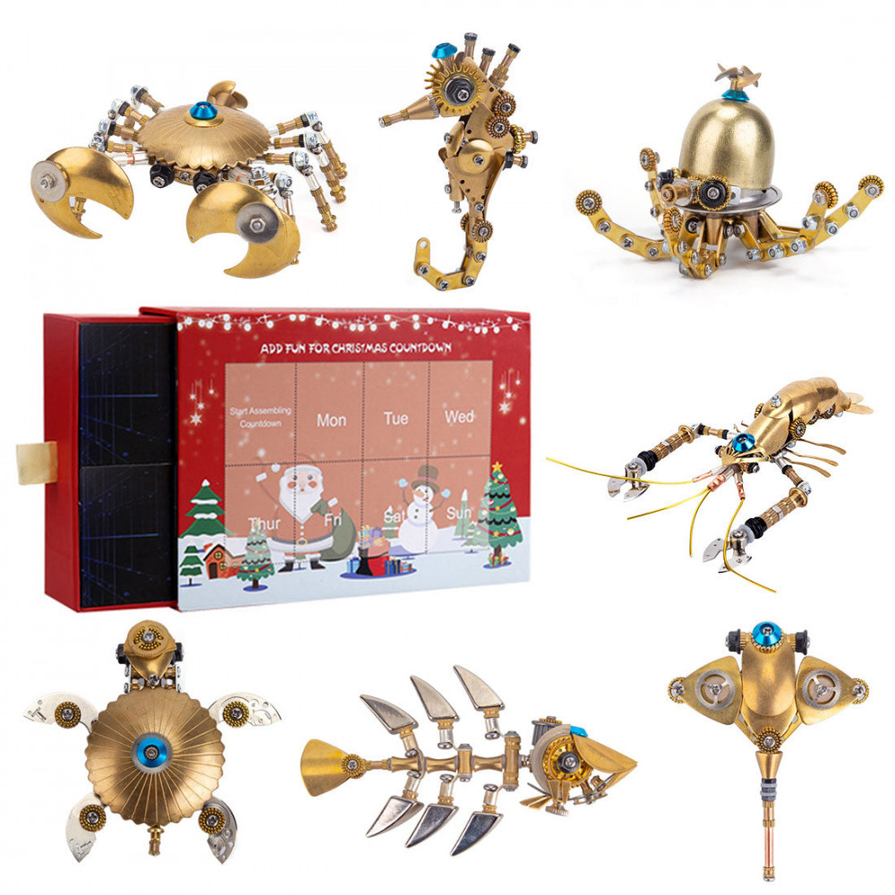 christmas advent calendar with 7 small steampunk deep sea animal model ...