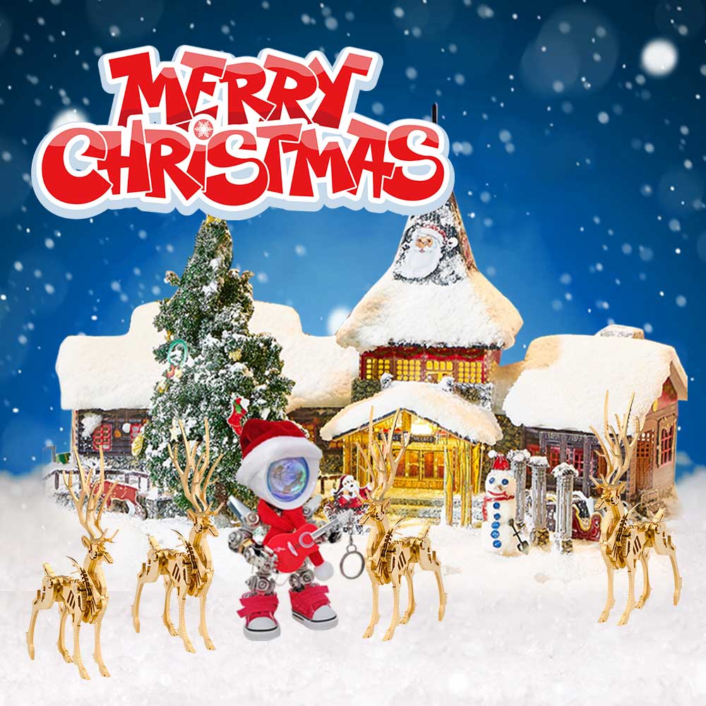 christmas bundle santa claus with golden elk winter village sets 3d ...