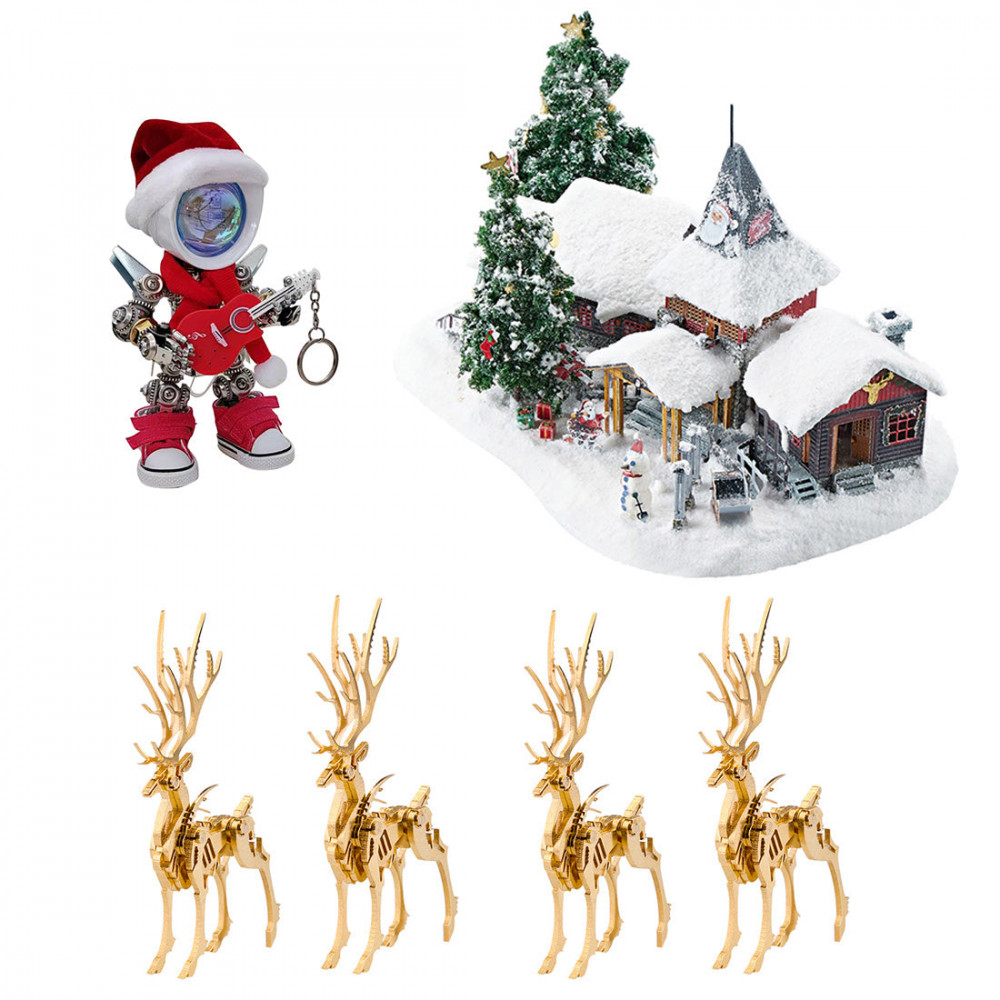 christmas bundle santa claus with golden elk winter village sets 3d ...