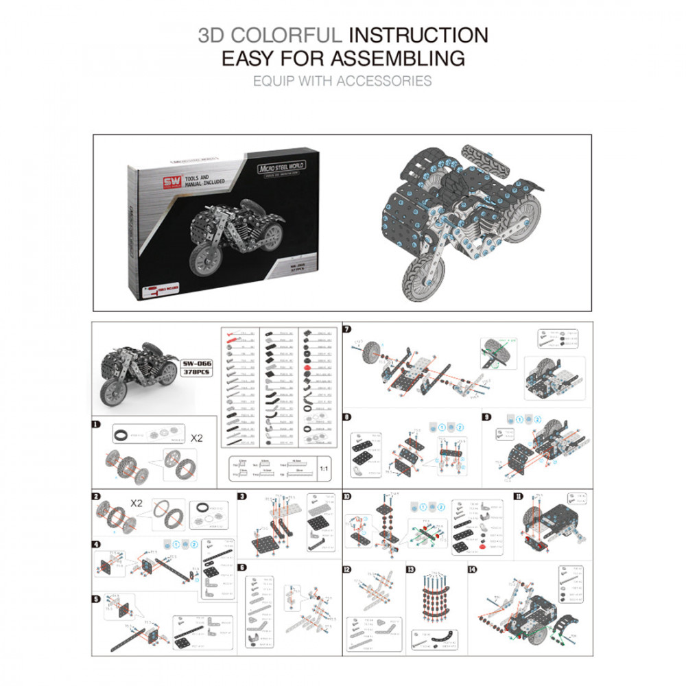 diy side tricycle assembly model 3d motorcycle puzzle kit stainless ...