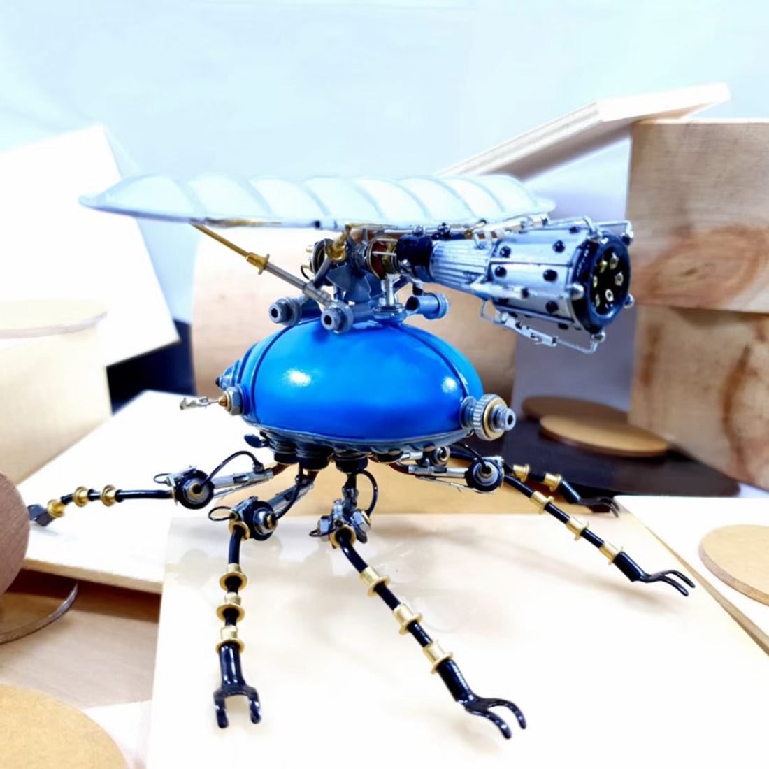 metal 3d blue fixed wing scarab steampunk sculpture bug assembled model ...