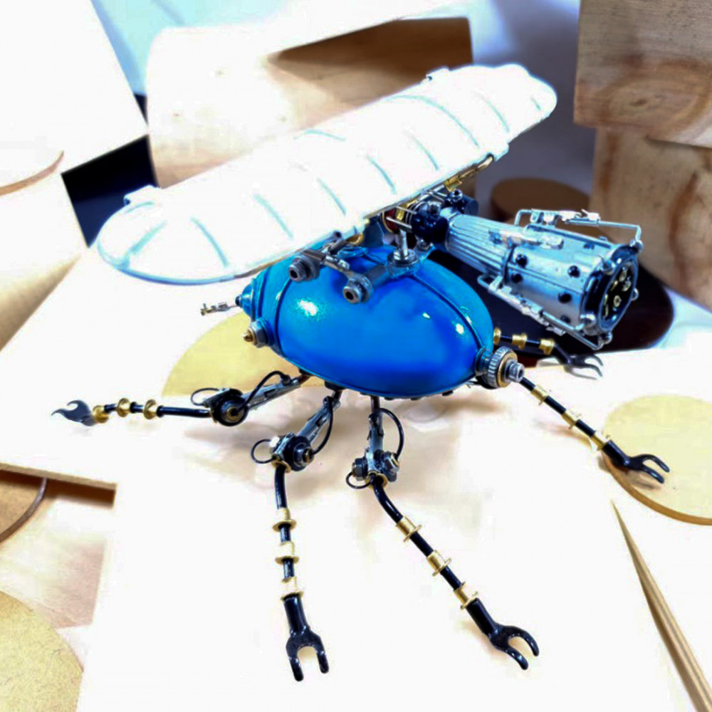 metal 3d blue fixed wing scarab steampunk sculpture bug assembled model ...