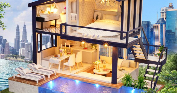 miniature house illuminated pool - miniature-house-illuminated-pool