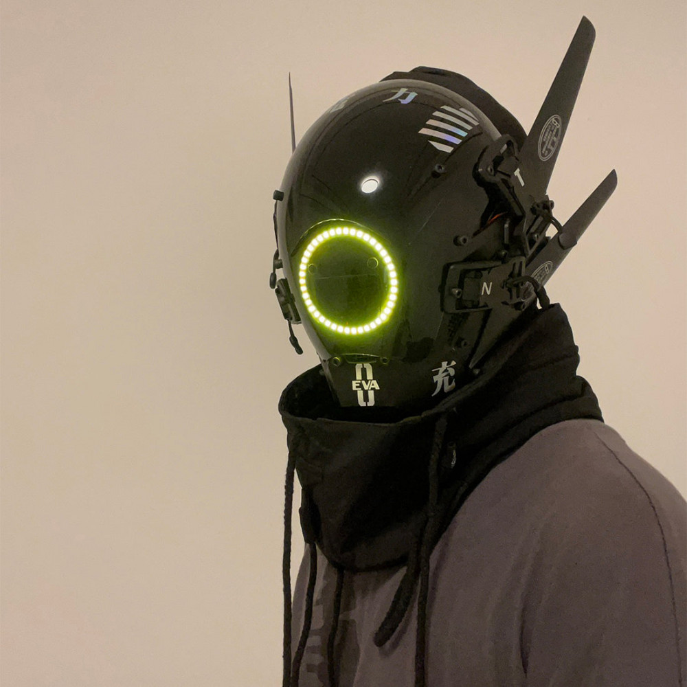 punk halloween led glow light up mask helmet for party masquerade dj ...
