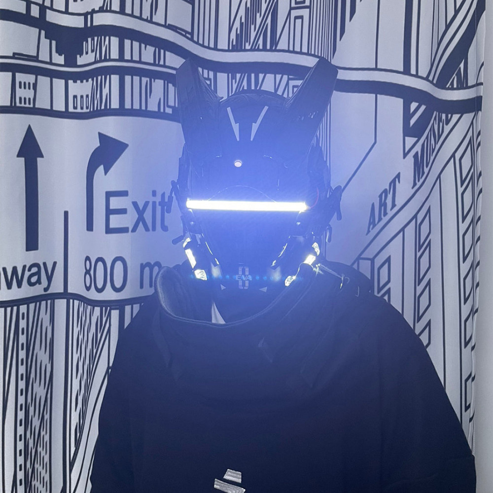 punk helmet led white light cosplay costume dj masquerade party - punk ...