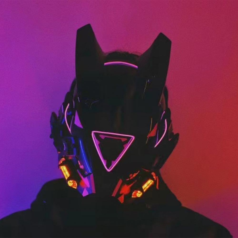punk helmet with horns gothic cyber girl cosplay futuristic mask - punk ...