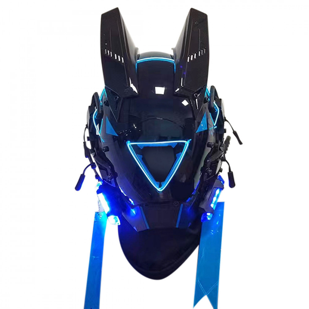 punk helmet with horns gothic cyber girl cosplay futuristic mask - punk ...