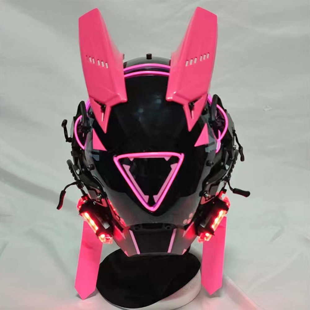punk helmet with horns gothic cyber girl cosplay futuristic mask - punk ...