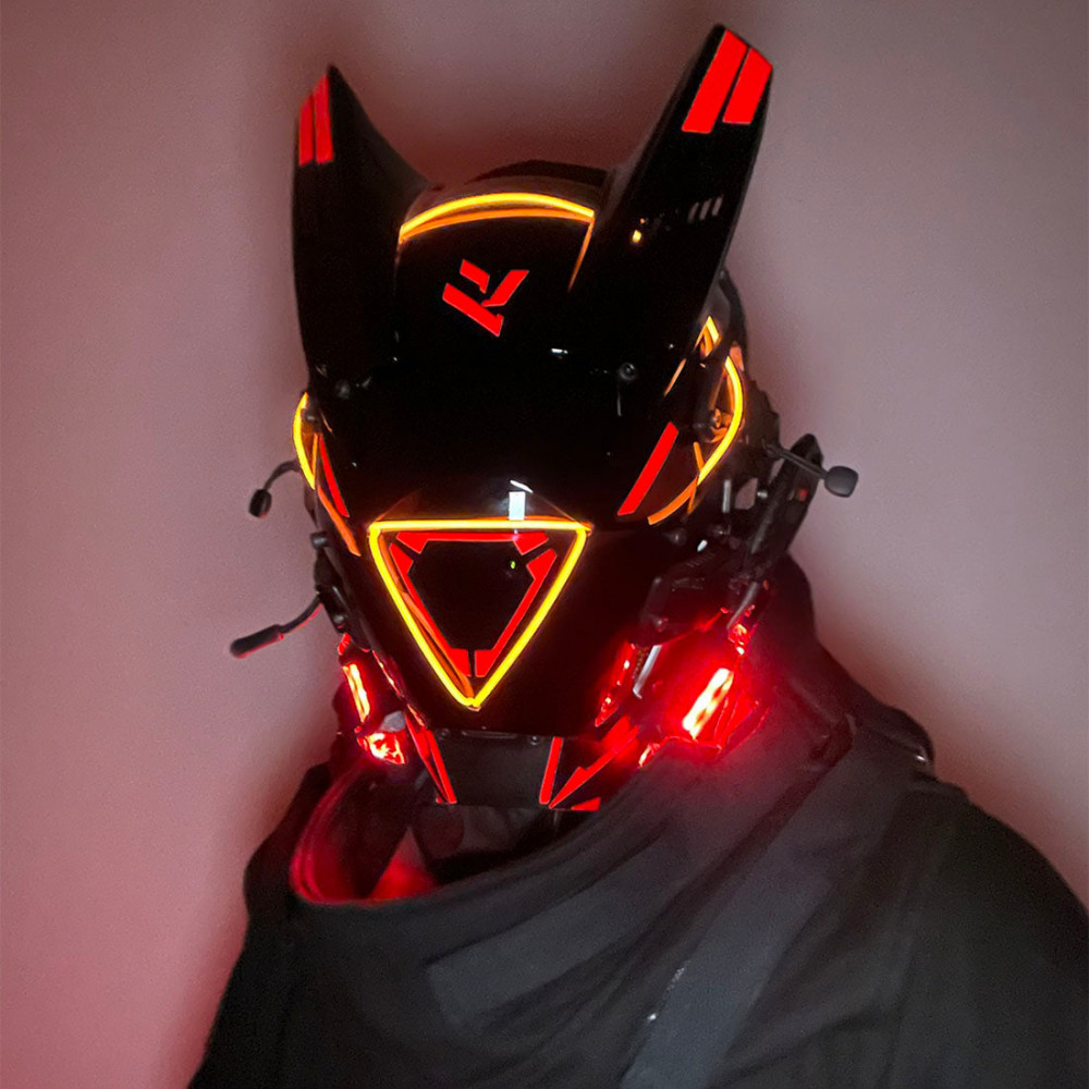 red led punk mask futuristic helmet cosplay costume props for men - red ...