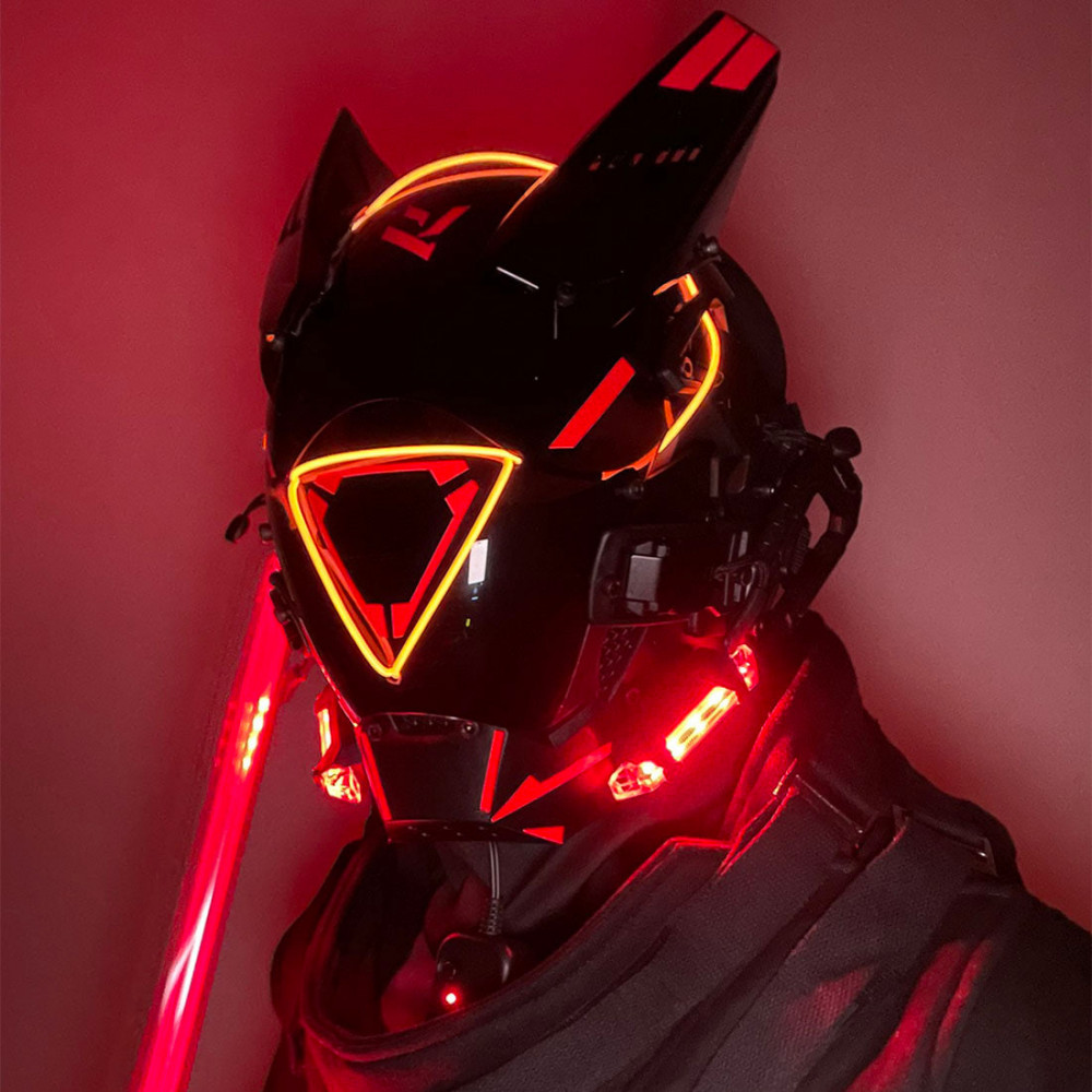 red led punk mask futuristic helmet cosplay costume props for men - red ...