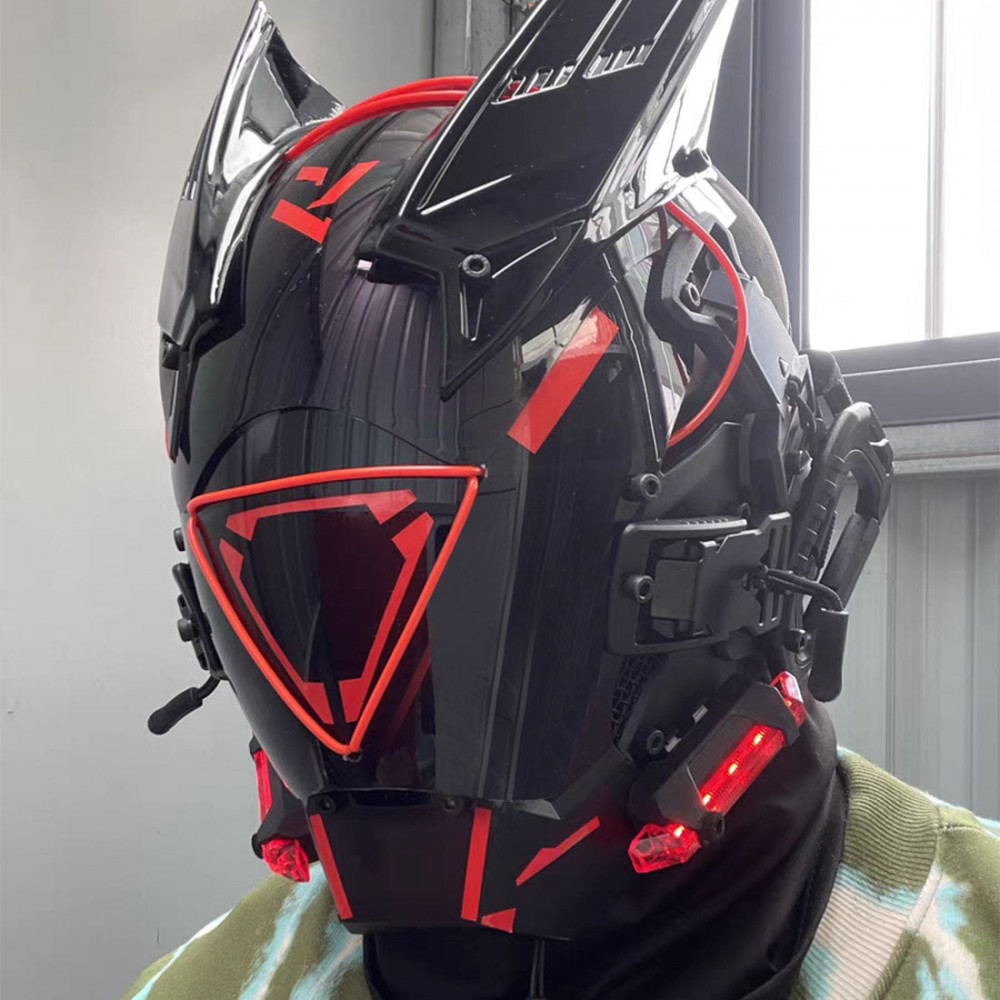 red led punk mask futuristic helmet cosplay costume props for men - red ...