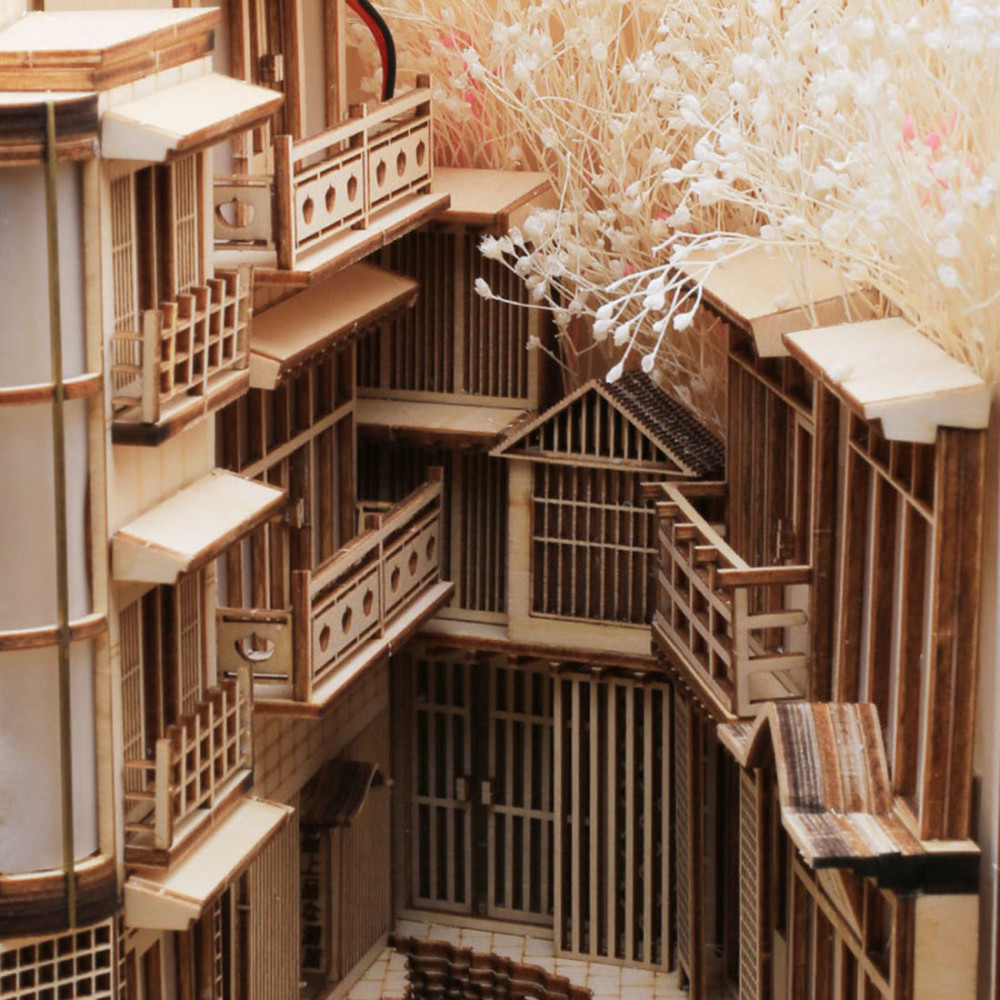 silver mountain hot spring alleyway book nook diorama diy wooden ...