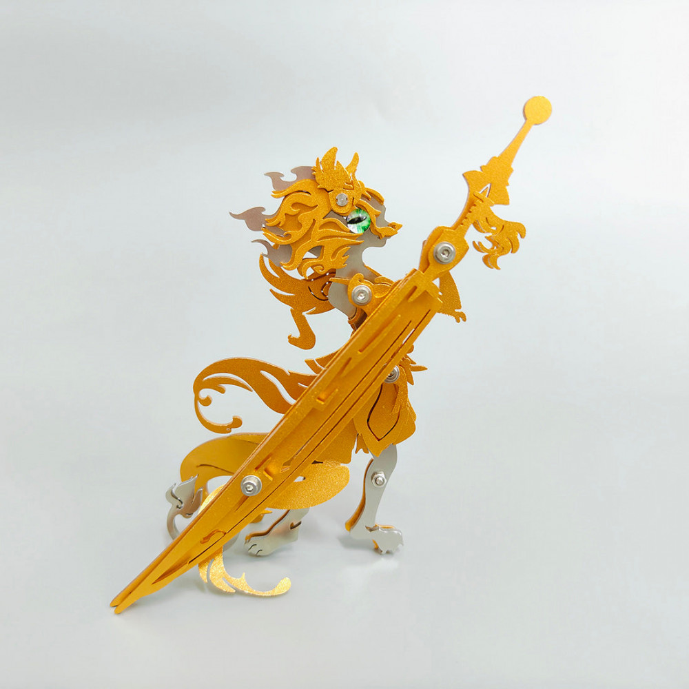 sitting ginger cat with a samurai sword 3d metal model kits - sitting ...