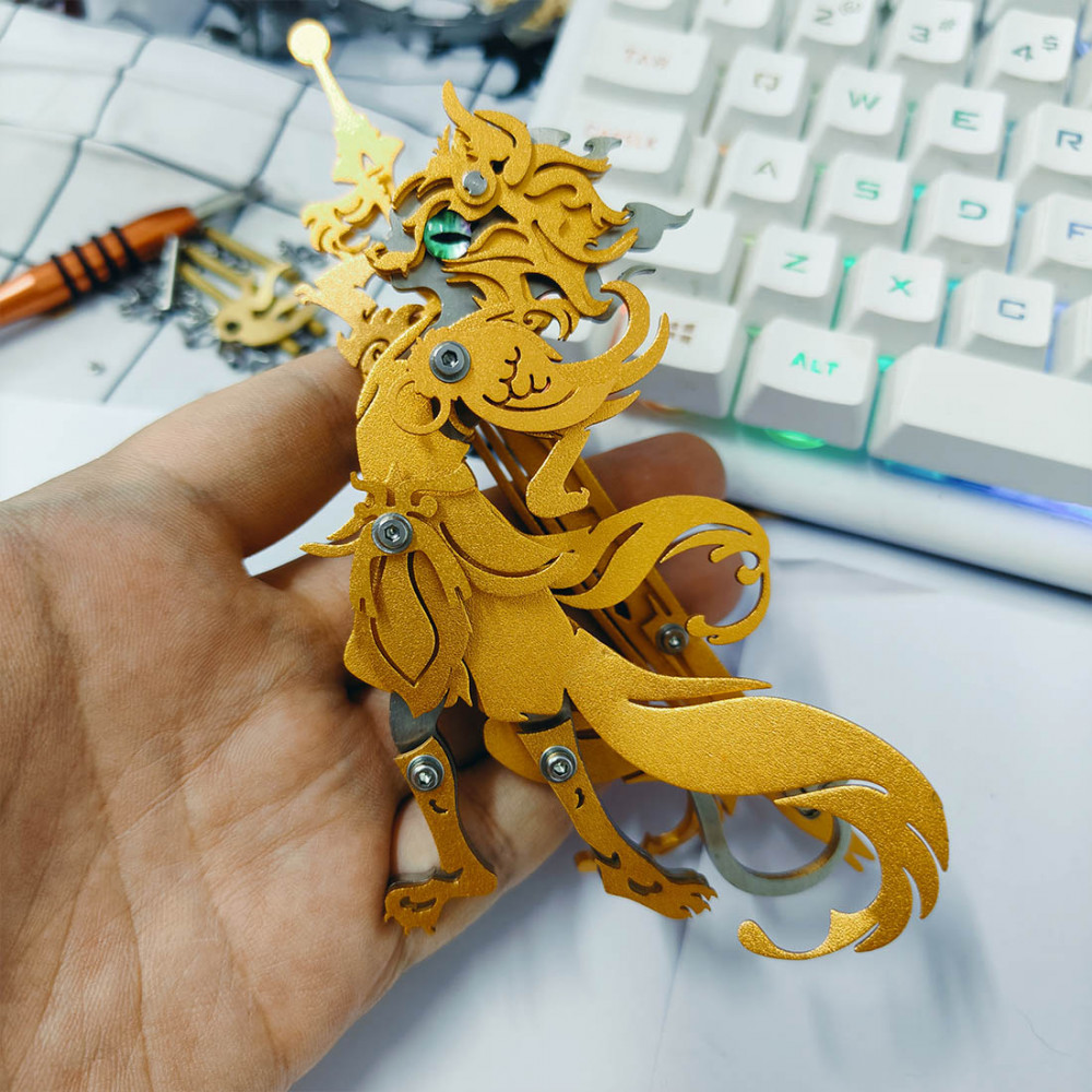 sitting ginger cat with a samurai sword 3d metal model kits - sitting ...