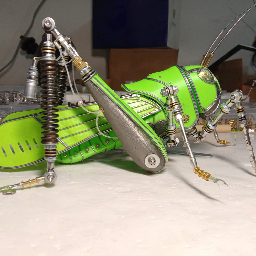 steampunk mechanical metal green locust bug insect sculptures puzzle ...
