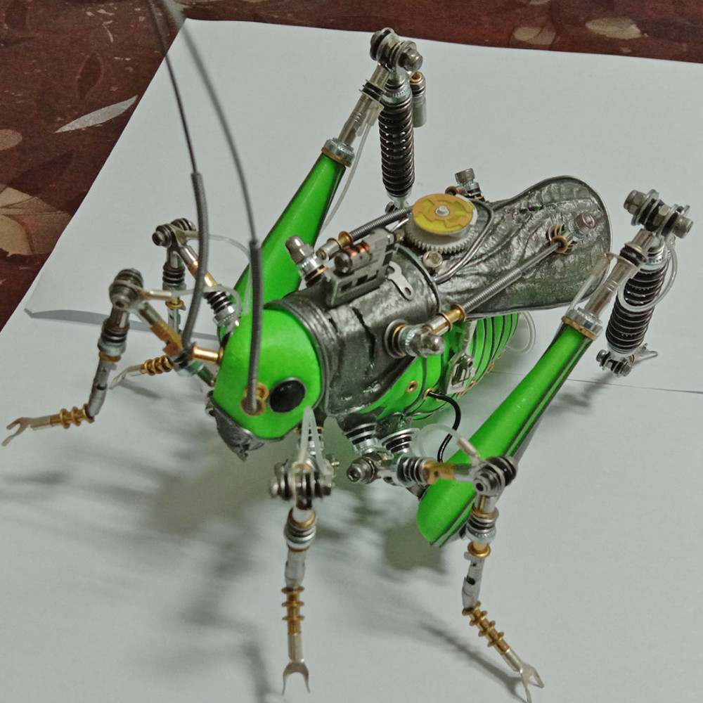 steampunk mechanical metal green locust bug insect sculptures puzzle ...