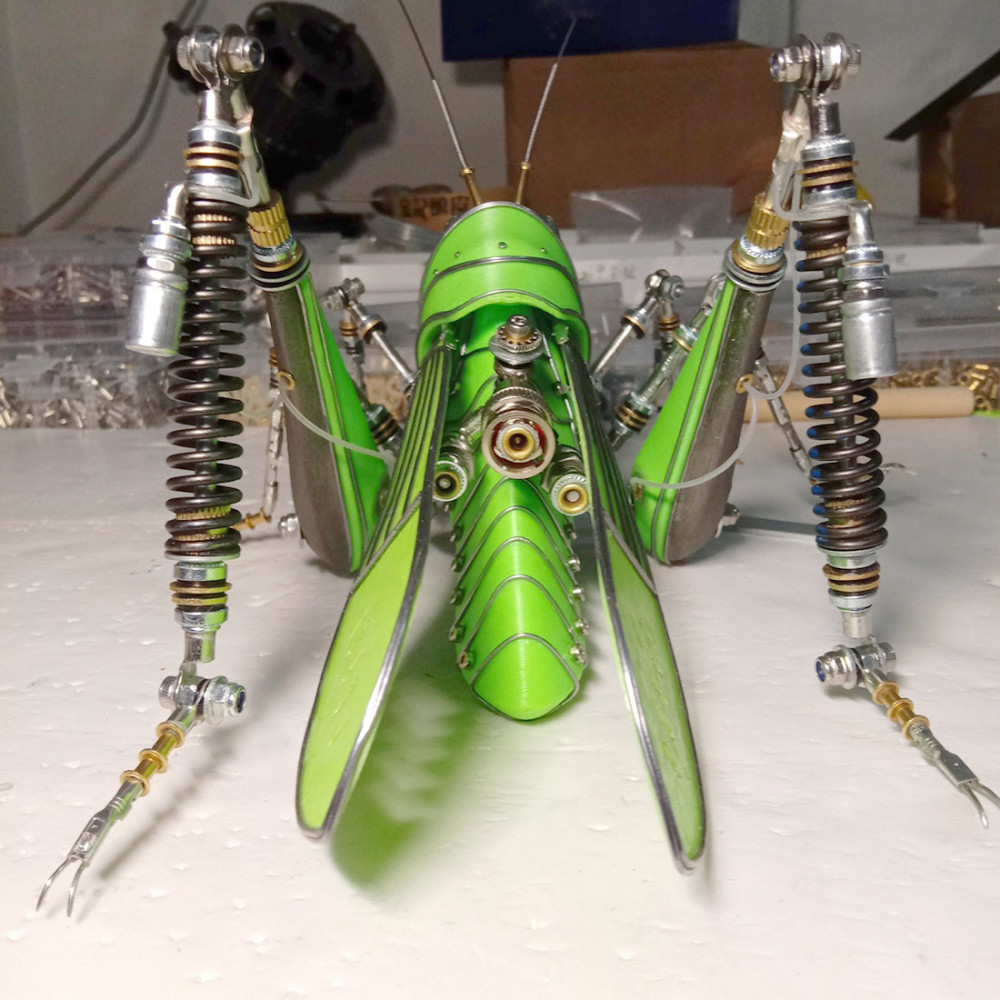 steampunk mechanical metal green locust bug insect sculptures puzzle ...