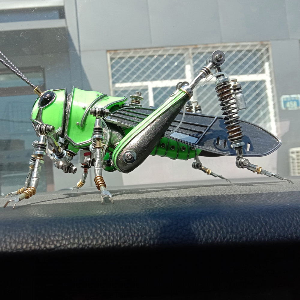 steampunk mechanical metal green locust bug insect sculptures puzzle ...