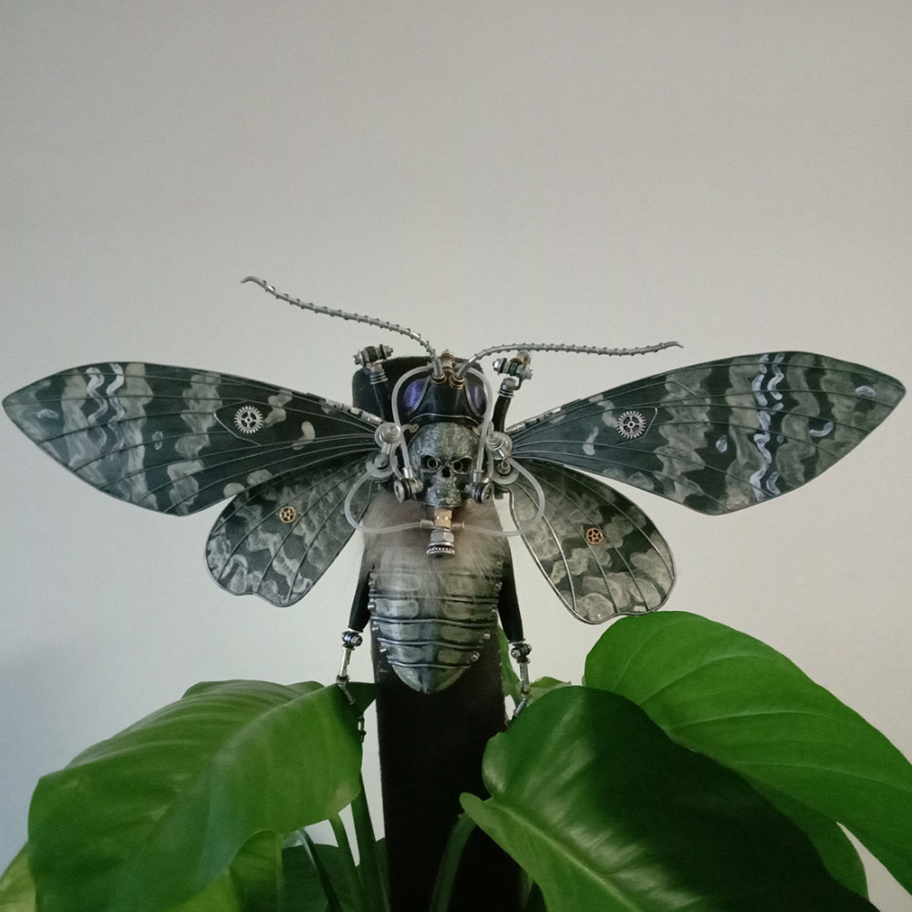 steampunk mechanical metal moth acherontia lachesis 3d bug assembled ...