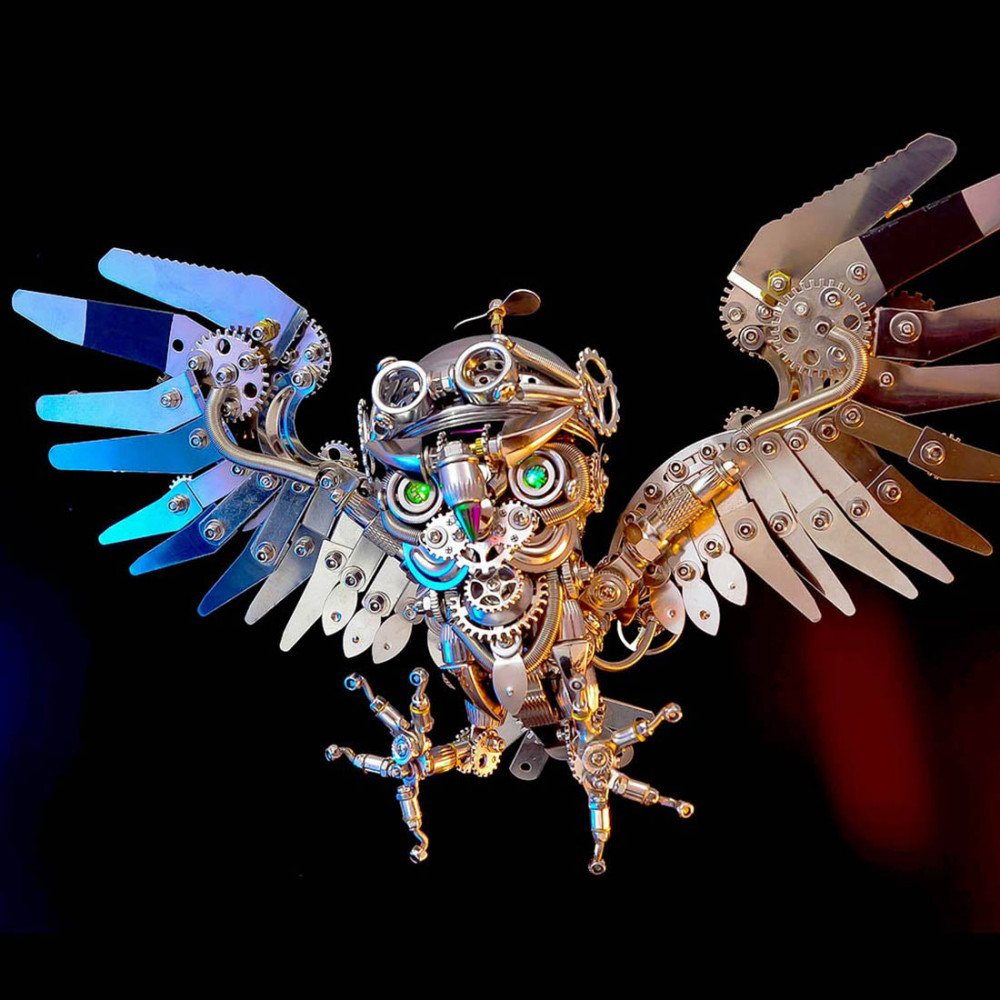 steampunk owl with goggles diy 3d metal animal model kits 700+pcs ...