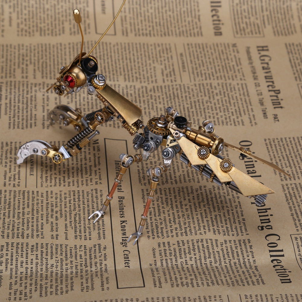 steampunk golden praying mantis bug metal model diy kits for him ...
