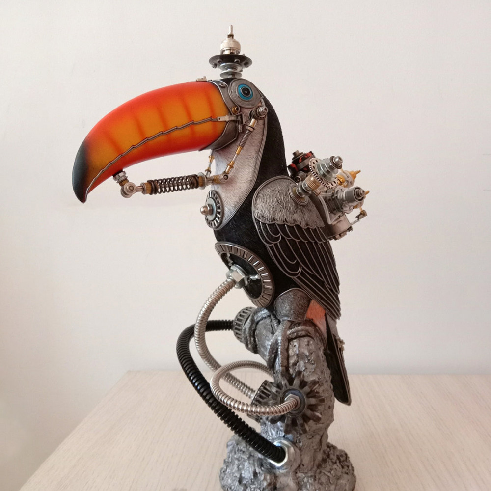 steampunk style mechanical metal toco toucan bird sculpture assembled ...