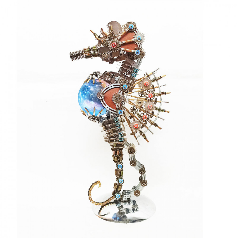 steampunk style pregnant seahorse holding planet metal model kits -keep ...